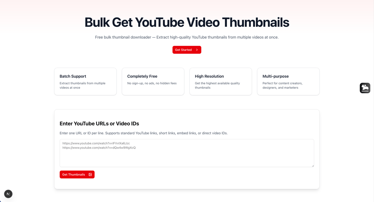 Bulk Get YouTube Video Thumbnail Image | Landin.ai